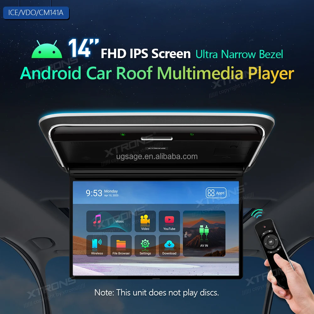 Xtrons 14" Fhd Ips Car Screen Ceiling Flip Down Bus Monitor 1920*1080 ...