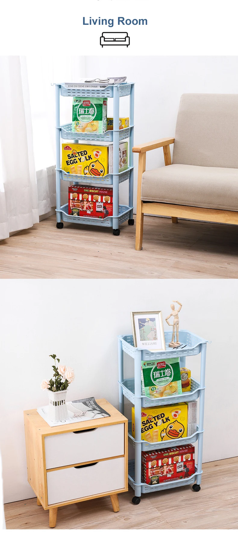 4-tier Organizer Cart Kitchen Trolley Cart Toy Organizer Kitchen ...