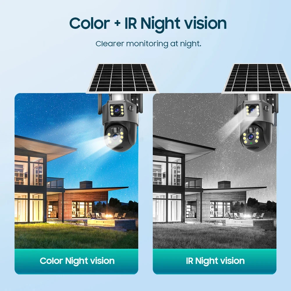 V380 Dual Lens Solar Camera - 4K Night Vision Security