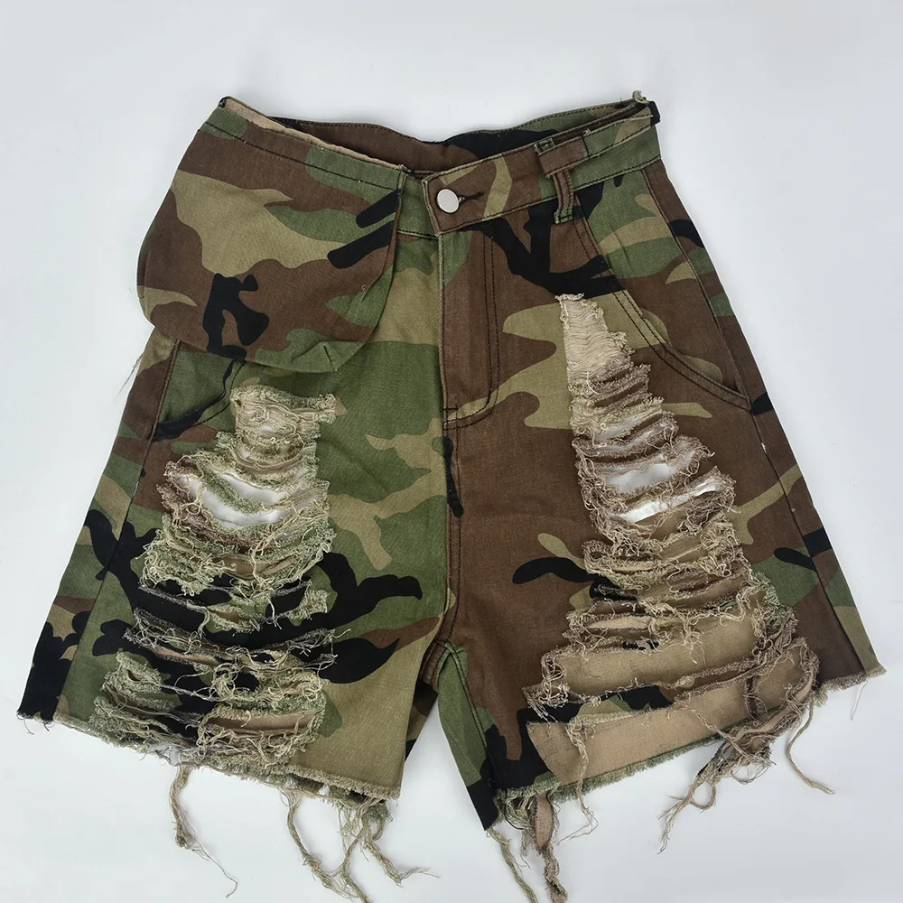 Lady Streetwear Fashion Outdoor Ripped Camo Camuflague Cargo Shorts ...