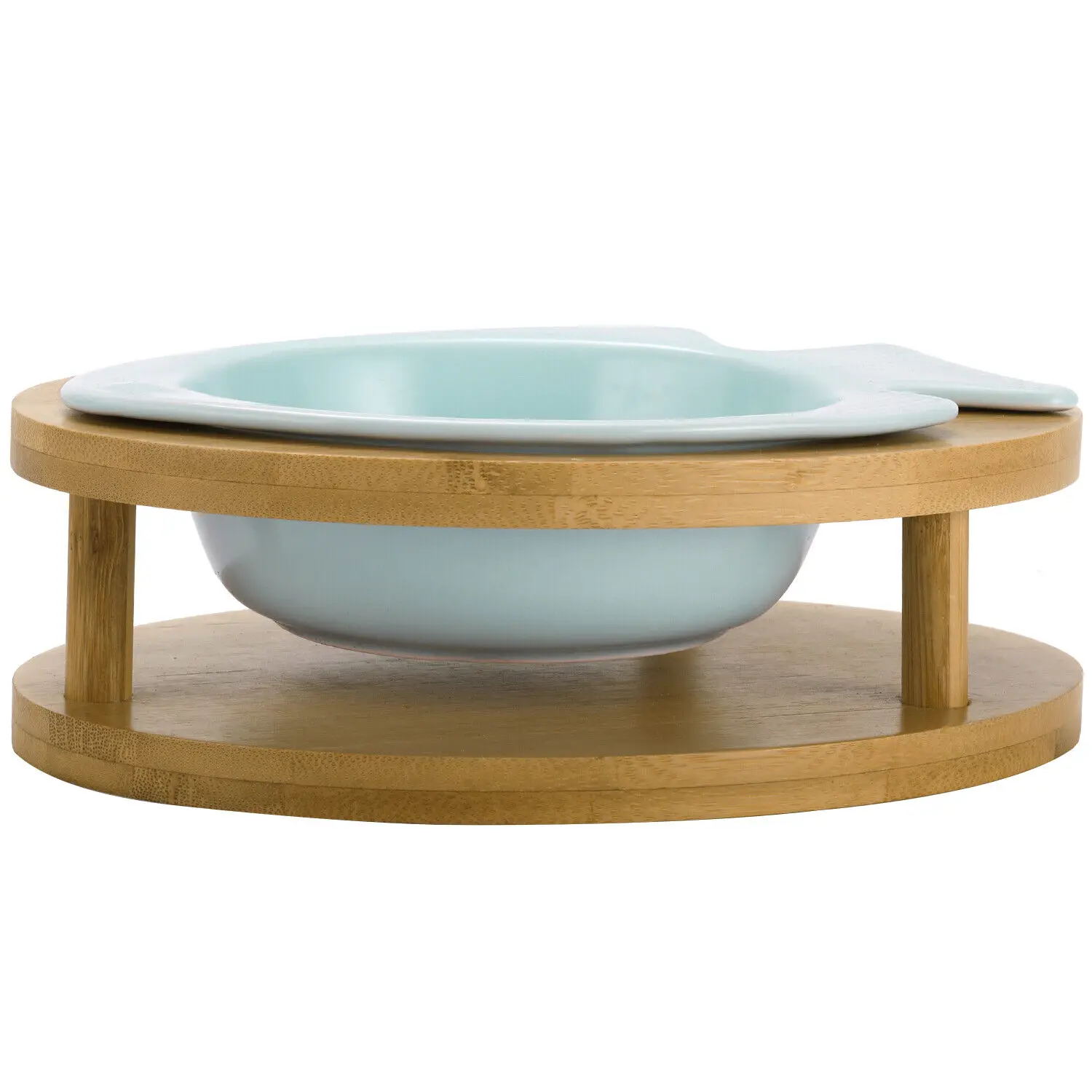 Hostk Light Blue Ceramic Fish Shaped Bowl Elevated Pet Feeder Raised ...