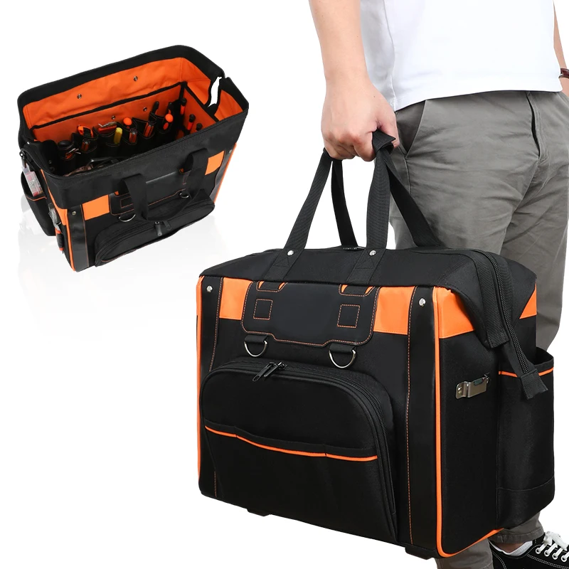 Portable Polyester Pull Rod Tote Trolly Tool Storage Bag With Wheels ...