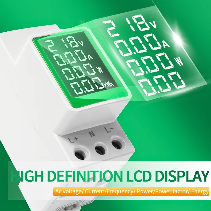 Din-rail Power Energy Meter Lcd Digital Display Single Phase Electronic ...