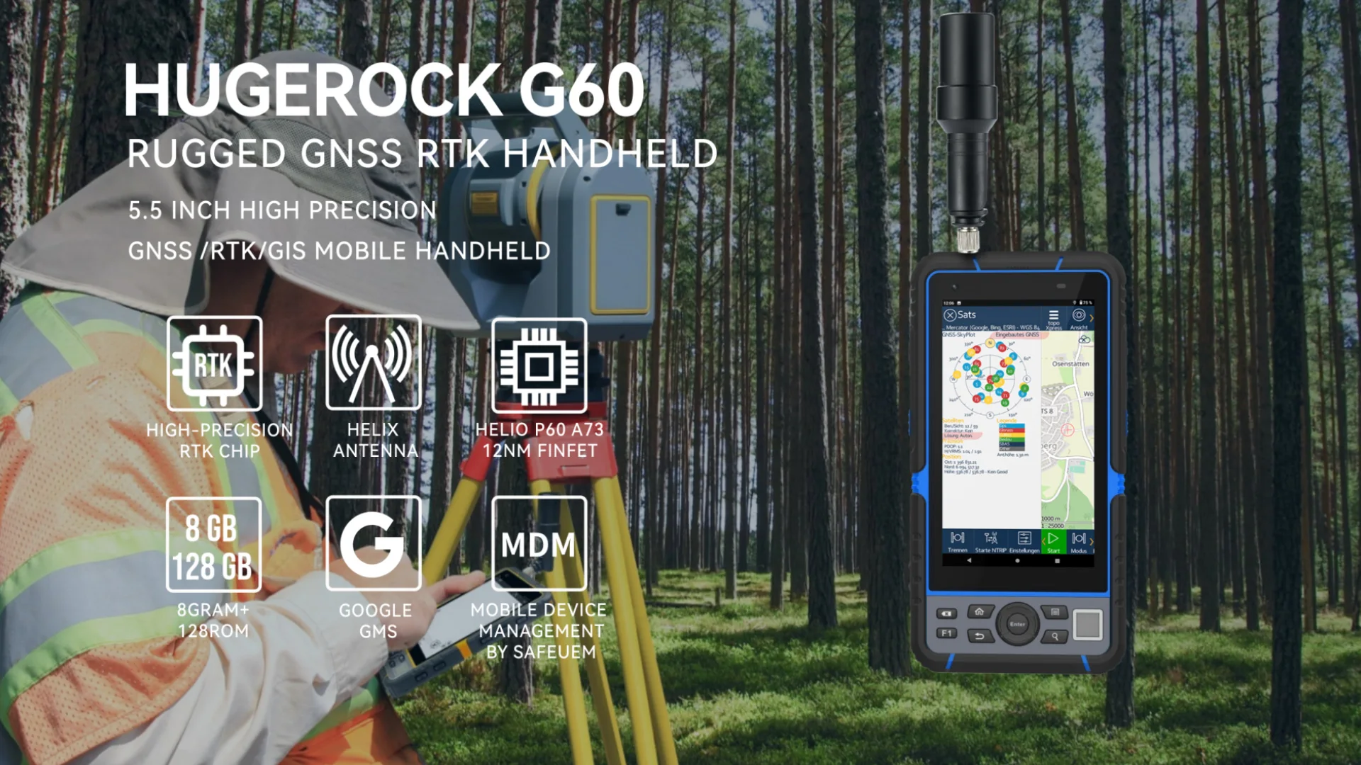 Hugerock G60m Android Rugged Tablet Industrial Ip67 Waterproof Portable Rtk Gps Gnss Antenna Pda ...