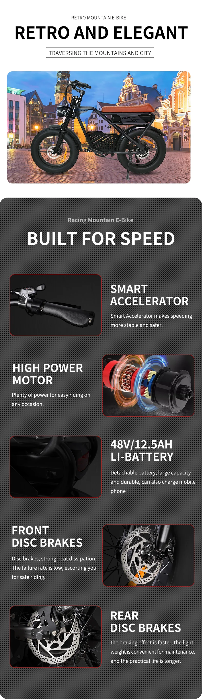 Tourwheel Retro 20 Inch Electric Bicycle - off-Road PAS