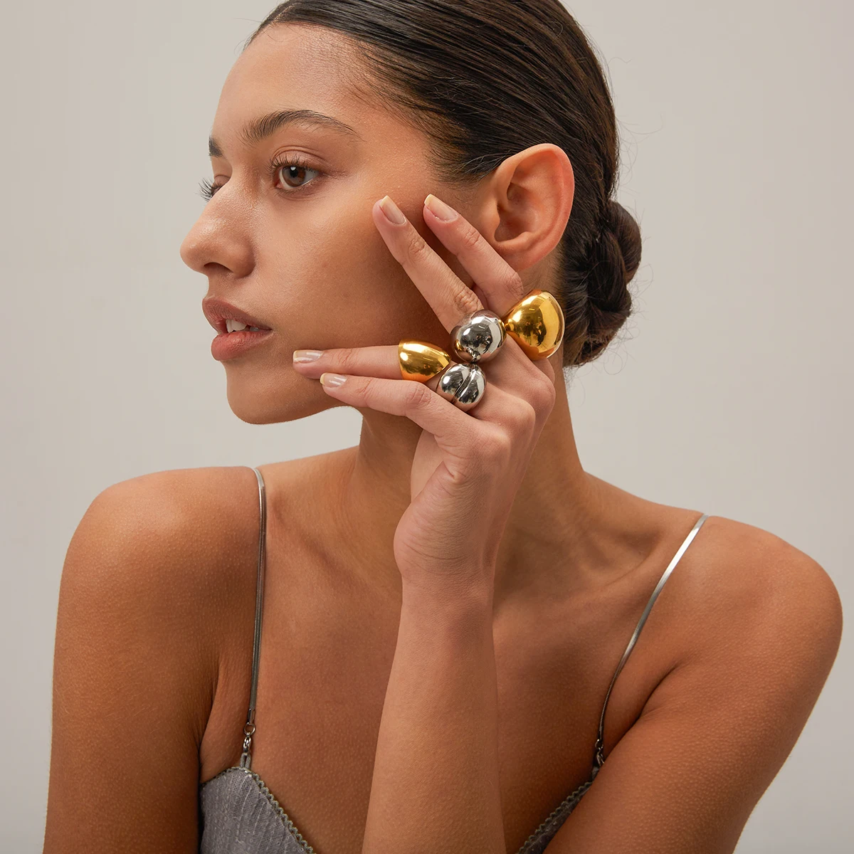 J&D Chunky Spherical Rings 18K PVD Gold Plated Stainless Steel Tarnish ...