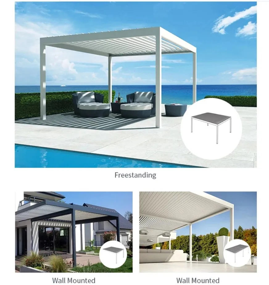 Motorized Outdoor Garden Pergola Waterproof Smart Louvered Roof Pergola ...