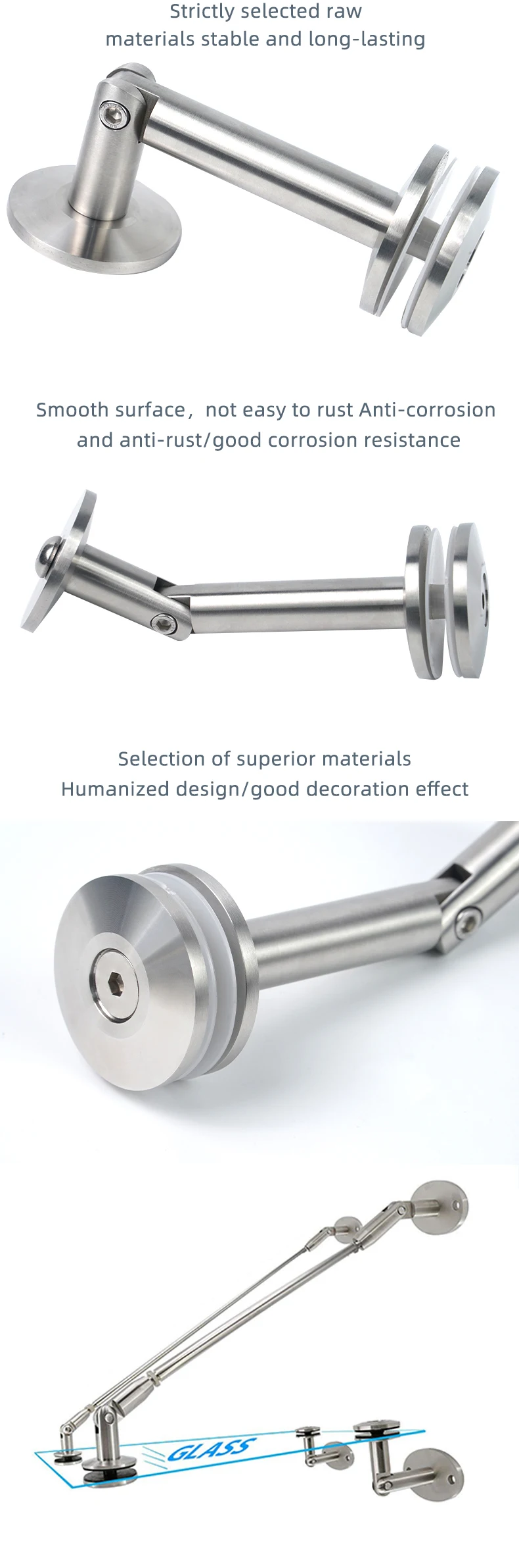 Modern Steel Glass Awning Wall to Rod Brackets Hardware