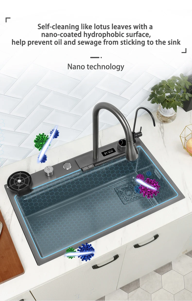 Smart Single Bowl Digital Kitchen Sink - 304 Stainless Steel