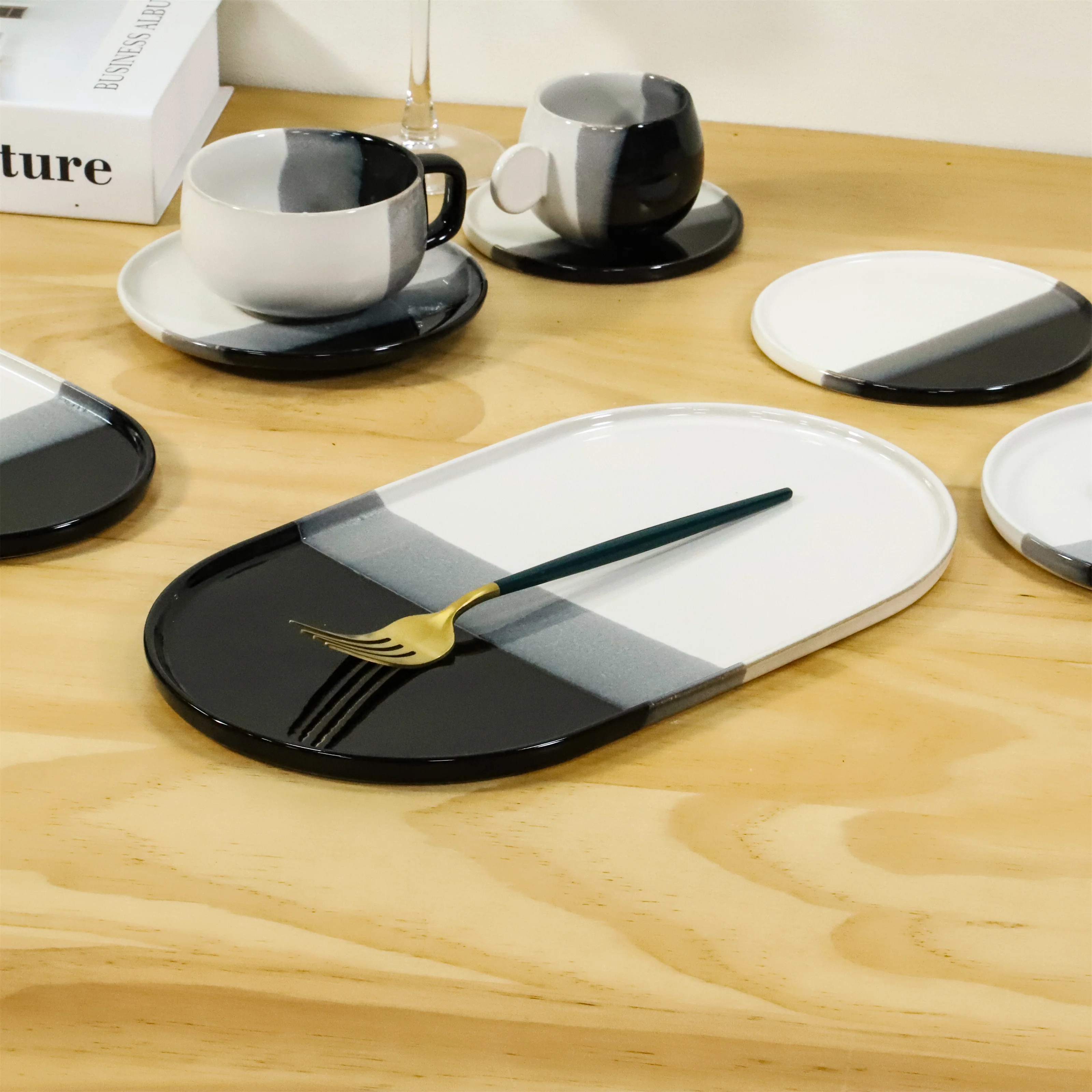 Custom Logo Modern Glazed Restaurant Ceramic Steak Dinner Plates Sushi ...
