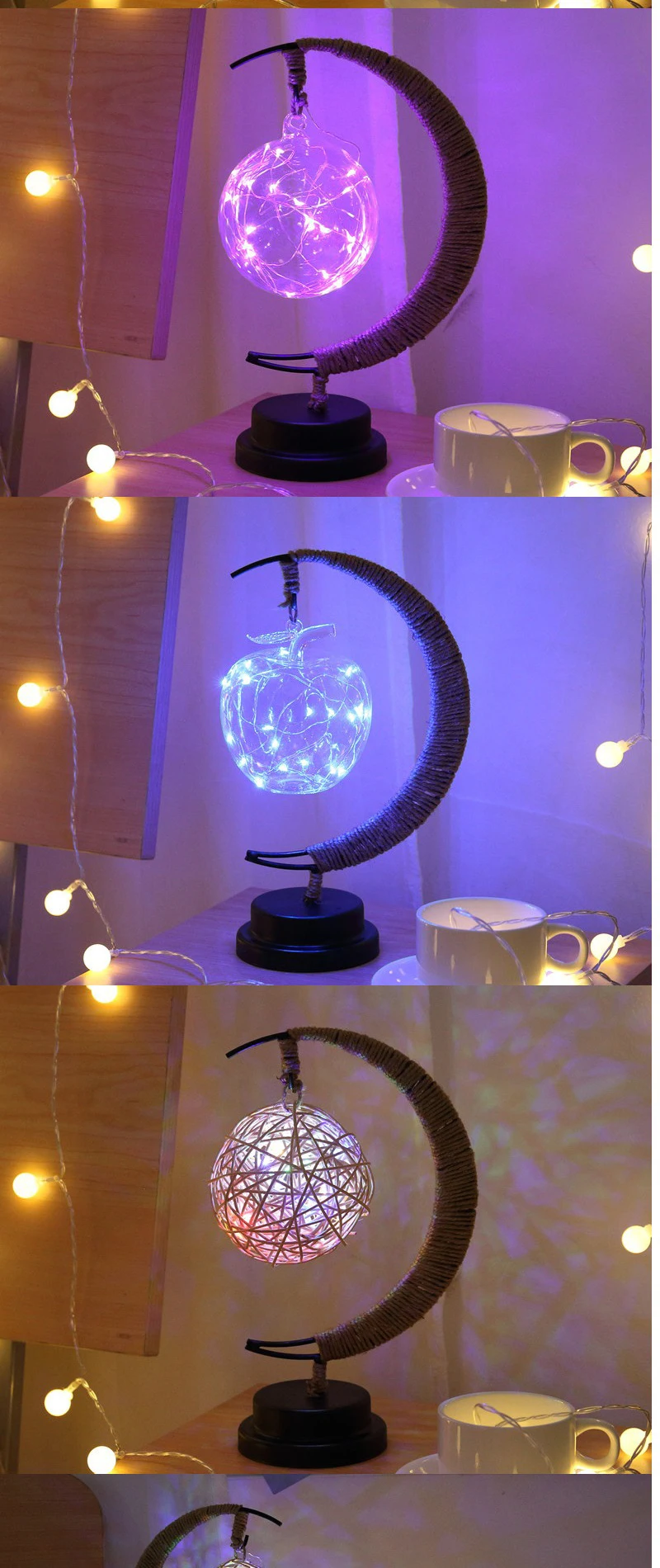 New Led Star And Moon Rechargeable Lights,Birthday Lights,Hemp Rope ...