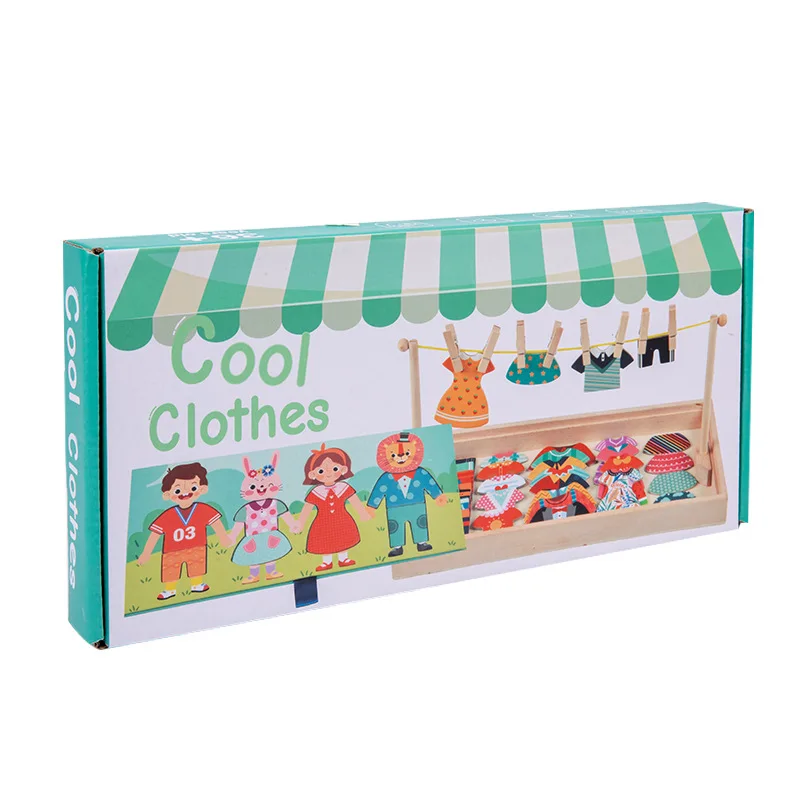 Chcc Kids Montessori Games Wooden Toys Clothes Drying Dress-up Puzzle ...