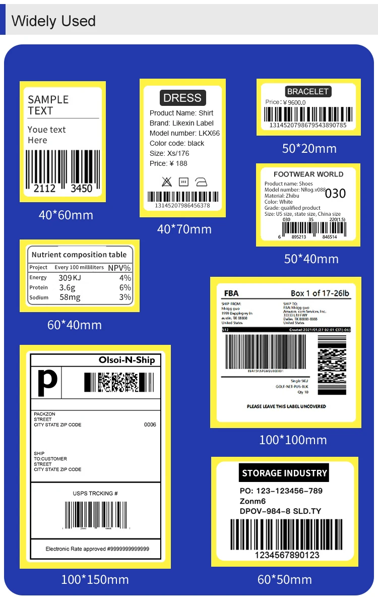 Waterproof Thermal Adhesive Shipping Labels 4''*4'' 58*40 75*120mm ...
