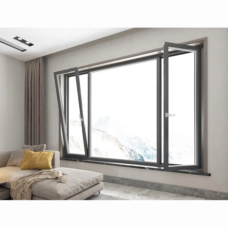 Tilt and turn aluminium casement window champagne color casement ...