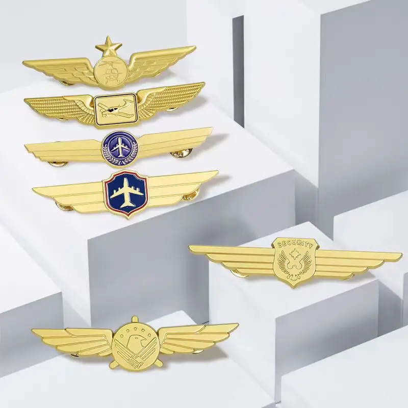 Wing Shape Air Service Uniform Pin Badge Wholesale Golden Aircraft ...