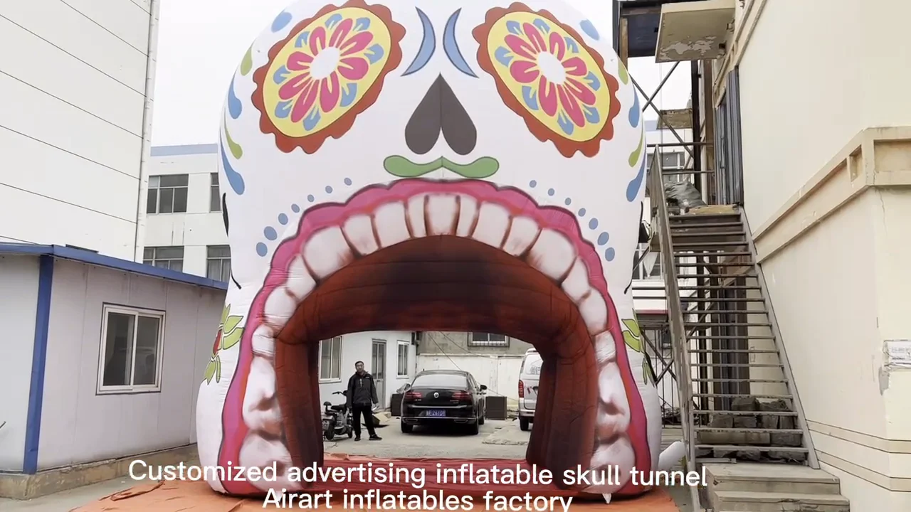 20ft High Halloween Skeleton Inflatable Skull Head Tunnel For Haunted ...