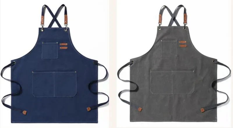 Custom Logo Cotton Canvas Chef Apron With 3 Pockets & Oem