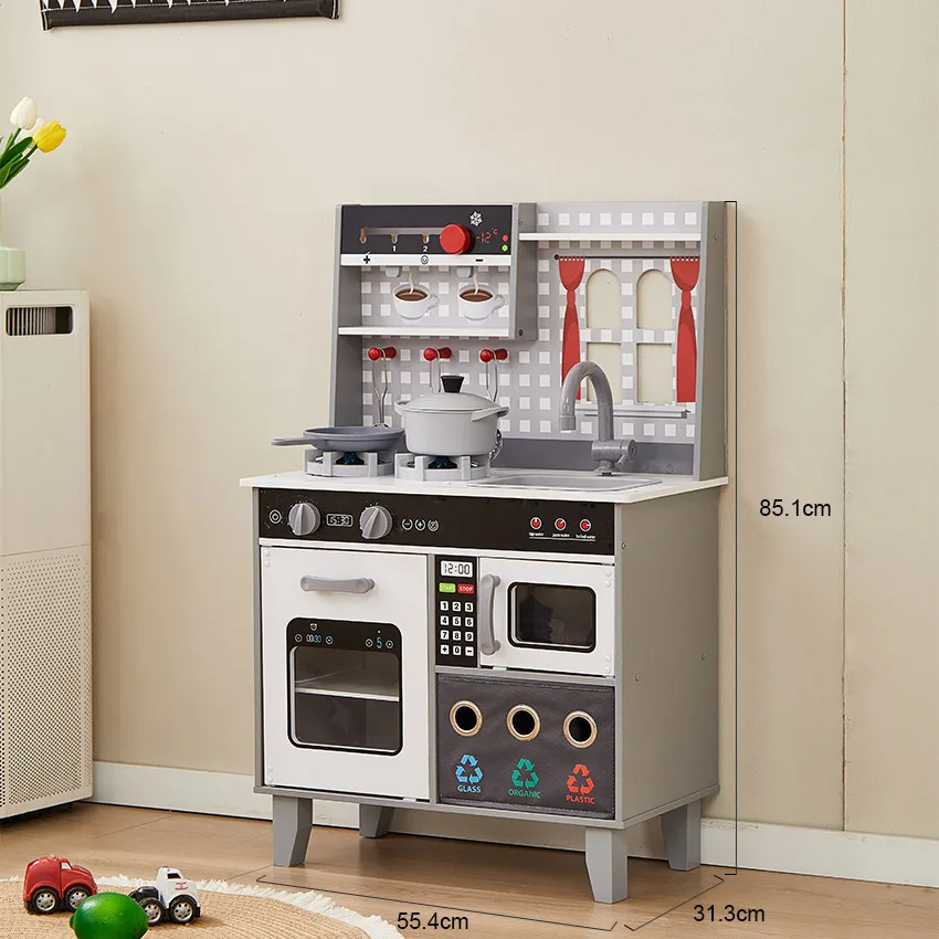 Deluxe Pretend Play Wooden Kitchen Toy With Sound And Light For Kids ...