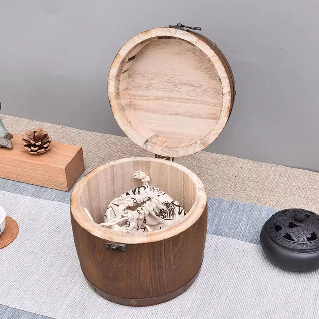 Tea Wooden Bucket With Inner Bag Tea Cake Storage Box - Buy Solid Wood ...