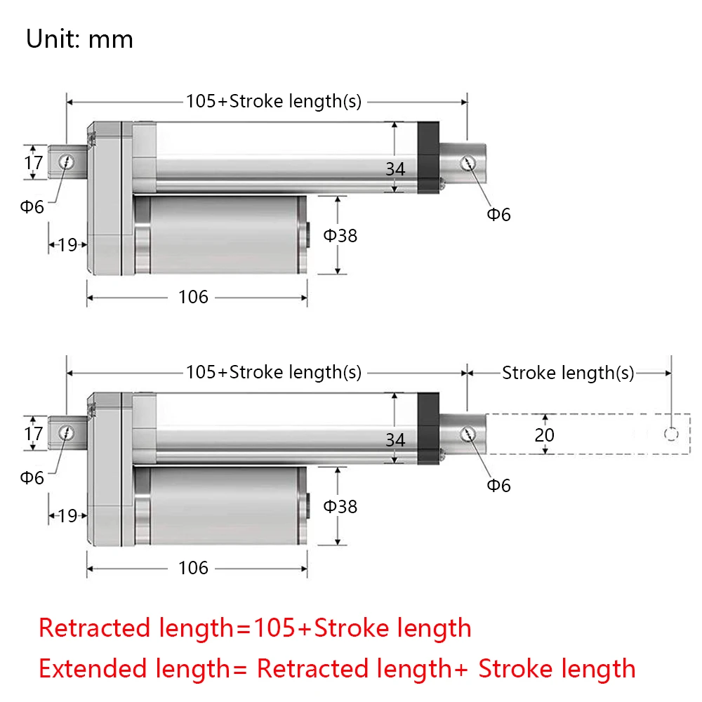 Electric Push Rod - 12V/24V Linear Actuator with 1500N