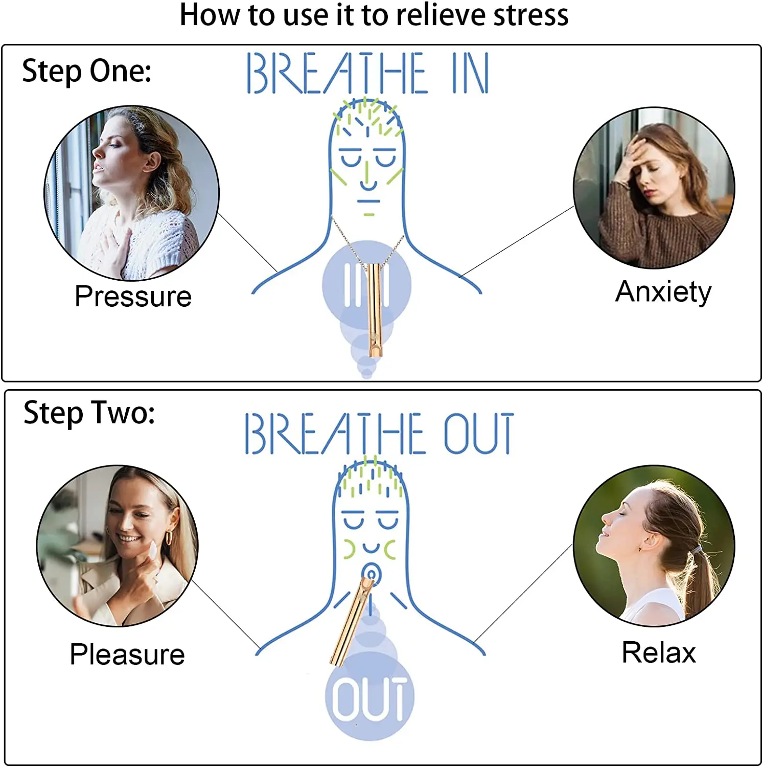 Anxiety Necklace - Stainless Steel Breath Meditation Whistle