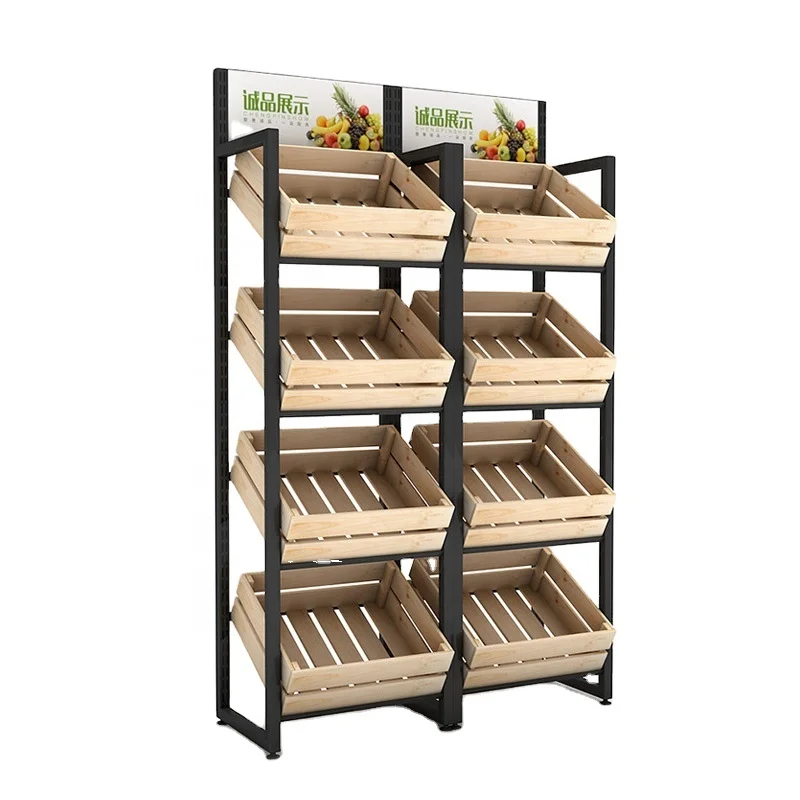 Wooden Agricultural Products Display Rack Supermarket Retail Fruit And ...
