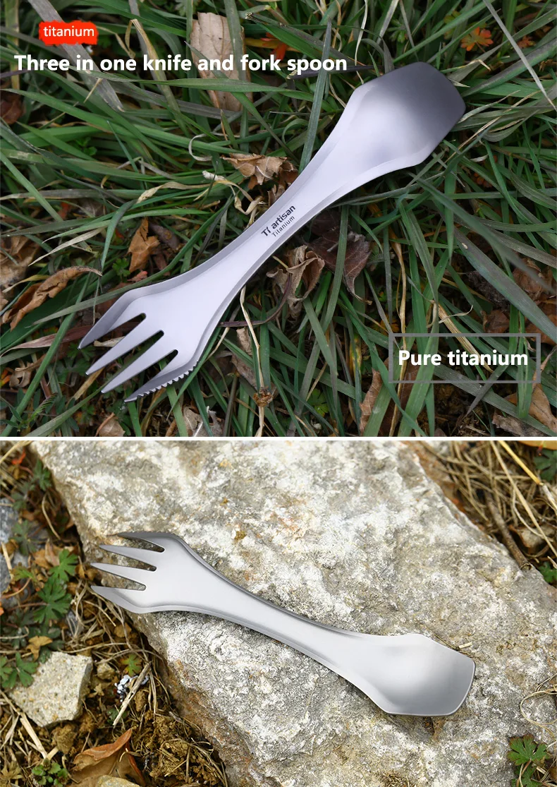 3 in 1 Camping Utensil Titanium Spork Knife - Lightweight & Eco-friendly