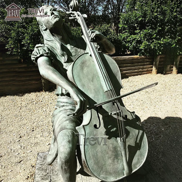 Modern Public Art Musician Metal Statue Bronze Girl Playing Violin ...