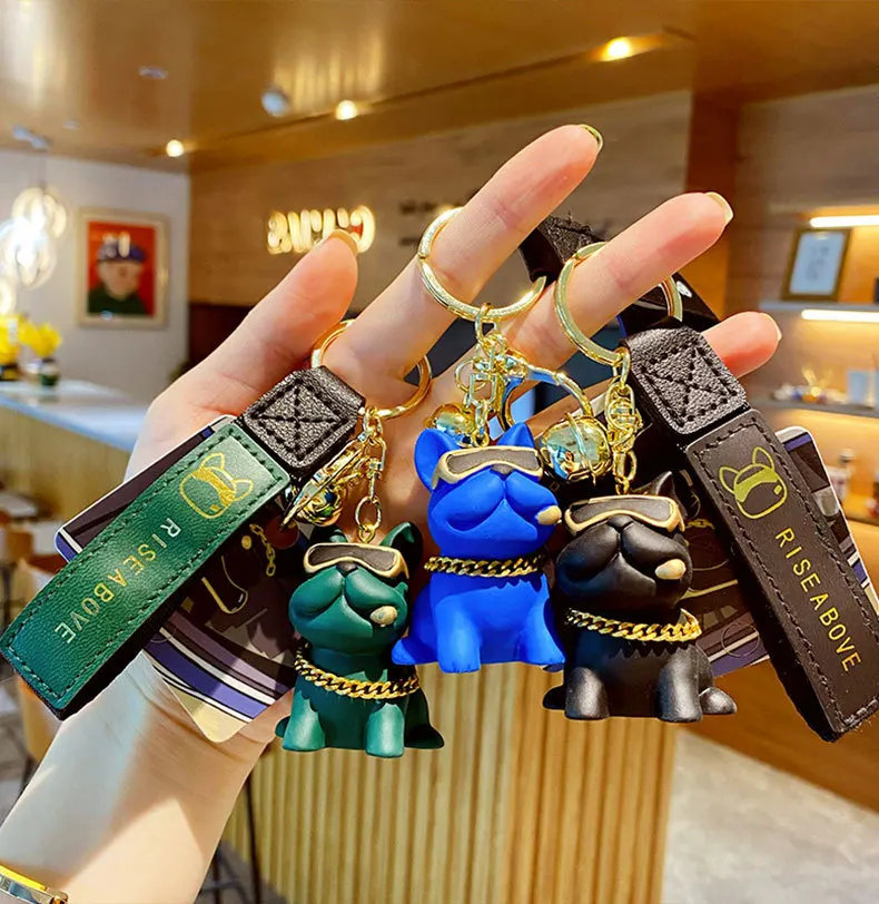 3D PVC Kawaii Cute Cartoon French Bulldog Keychains Cute Dog Keychain ...