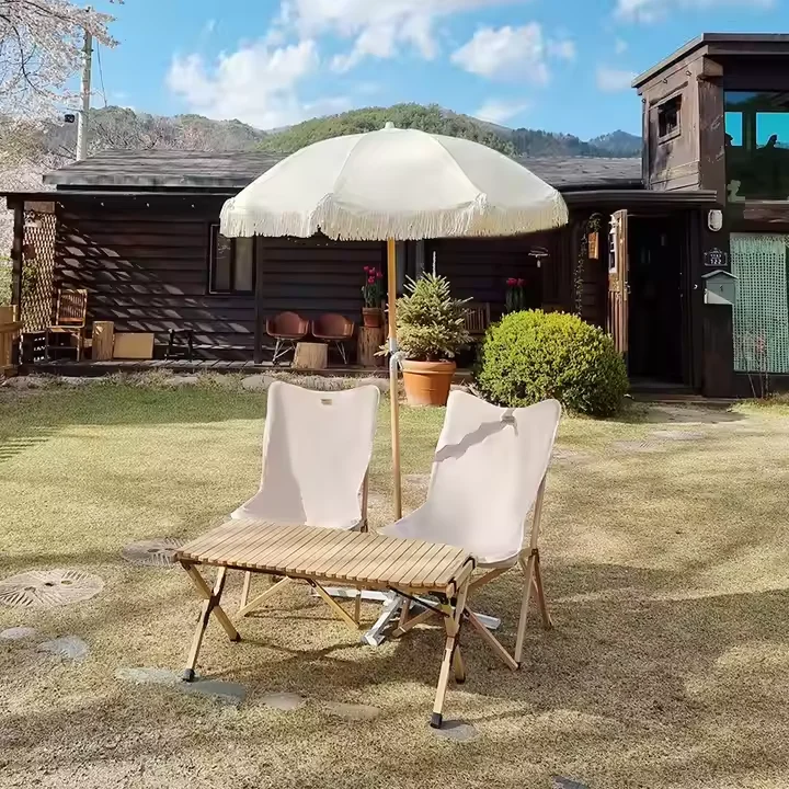 Free Logo Wooden Pole Canvas Pool Sun Parasol Umbrella With Tassels ...