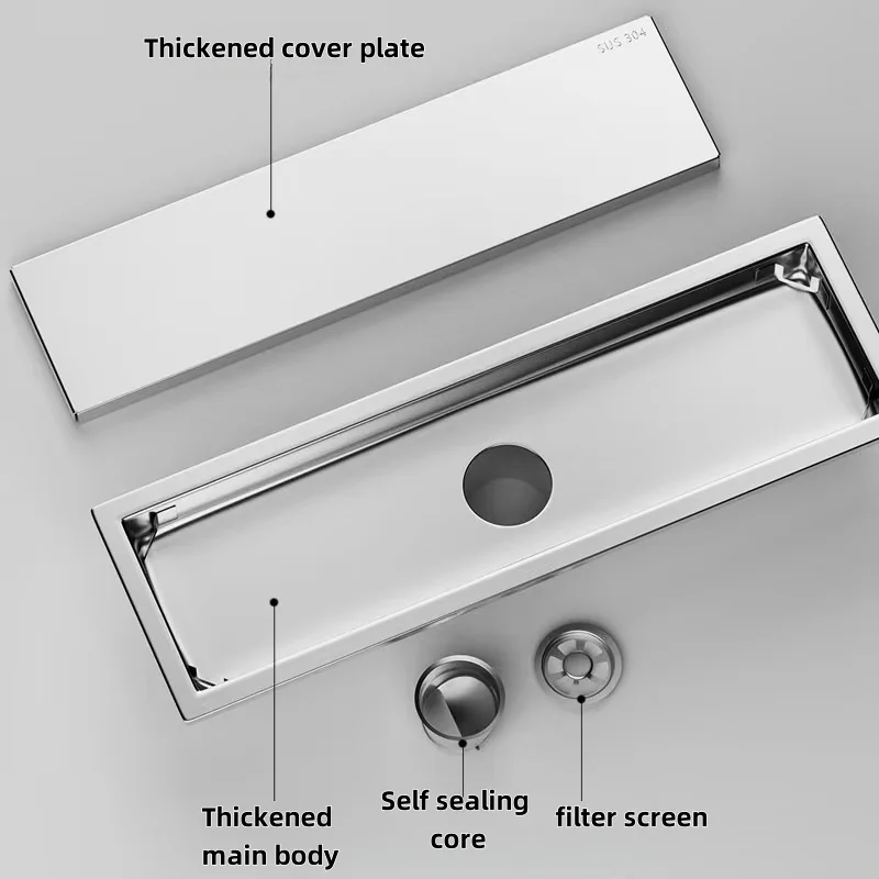Modern Bathroom Trap Long Linear Floor Drain Stainless Steel Reversible ...