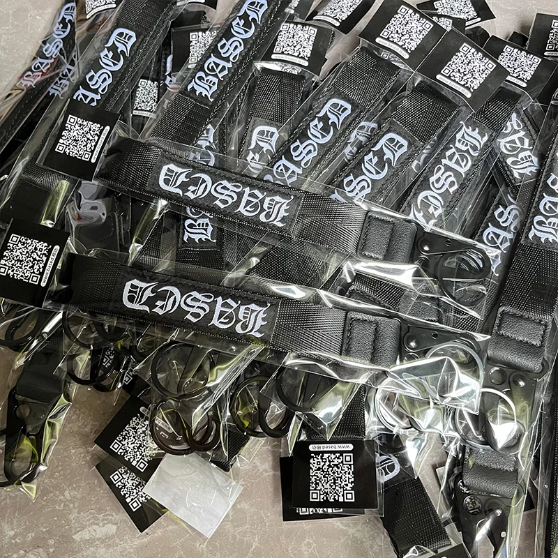 Custom Logo Woven Embroidered Short Keychain Lanyard