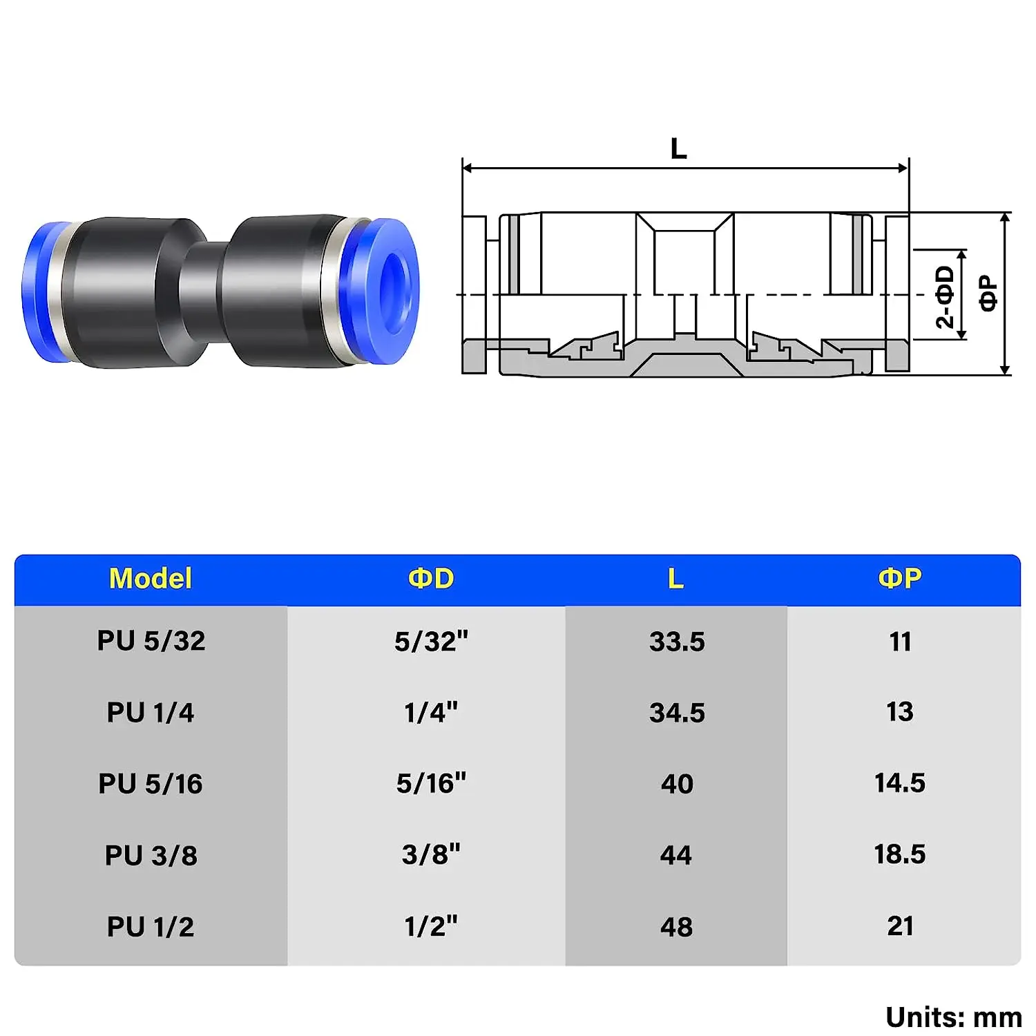 14mm Straight Pneumatic Parts Air Tube Hose Connector Pneumatic ...