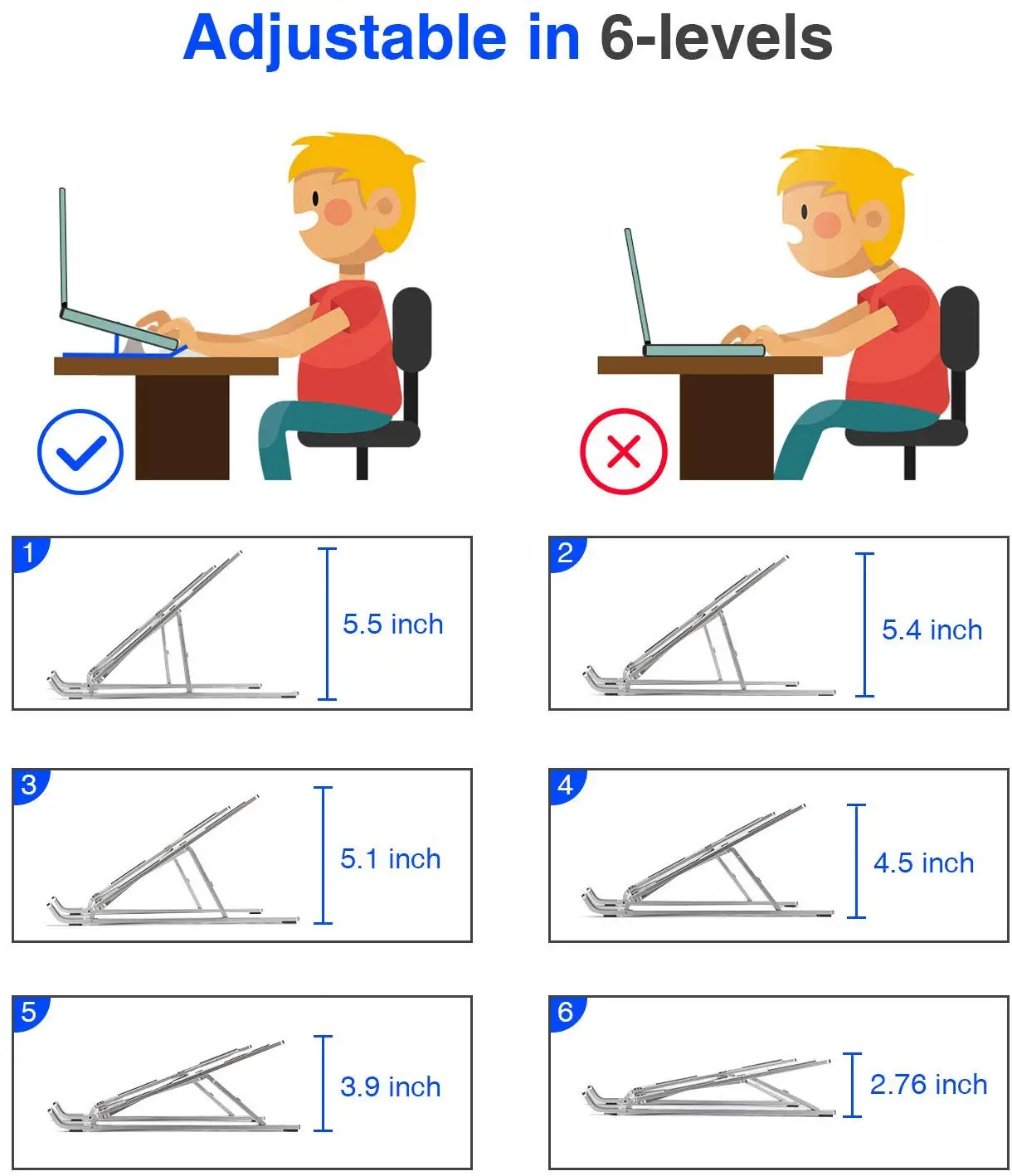 Adjustable Ergonomic Portable Foldable 6 Angles Anti-slip Laptop Stand ...