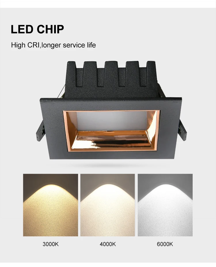 Square Aluminum Downlights Black White Embedded Led Light Downlight ...