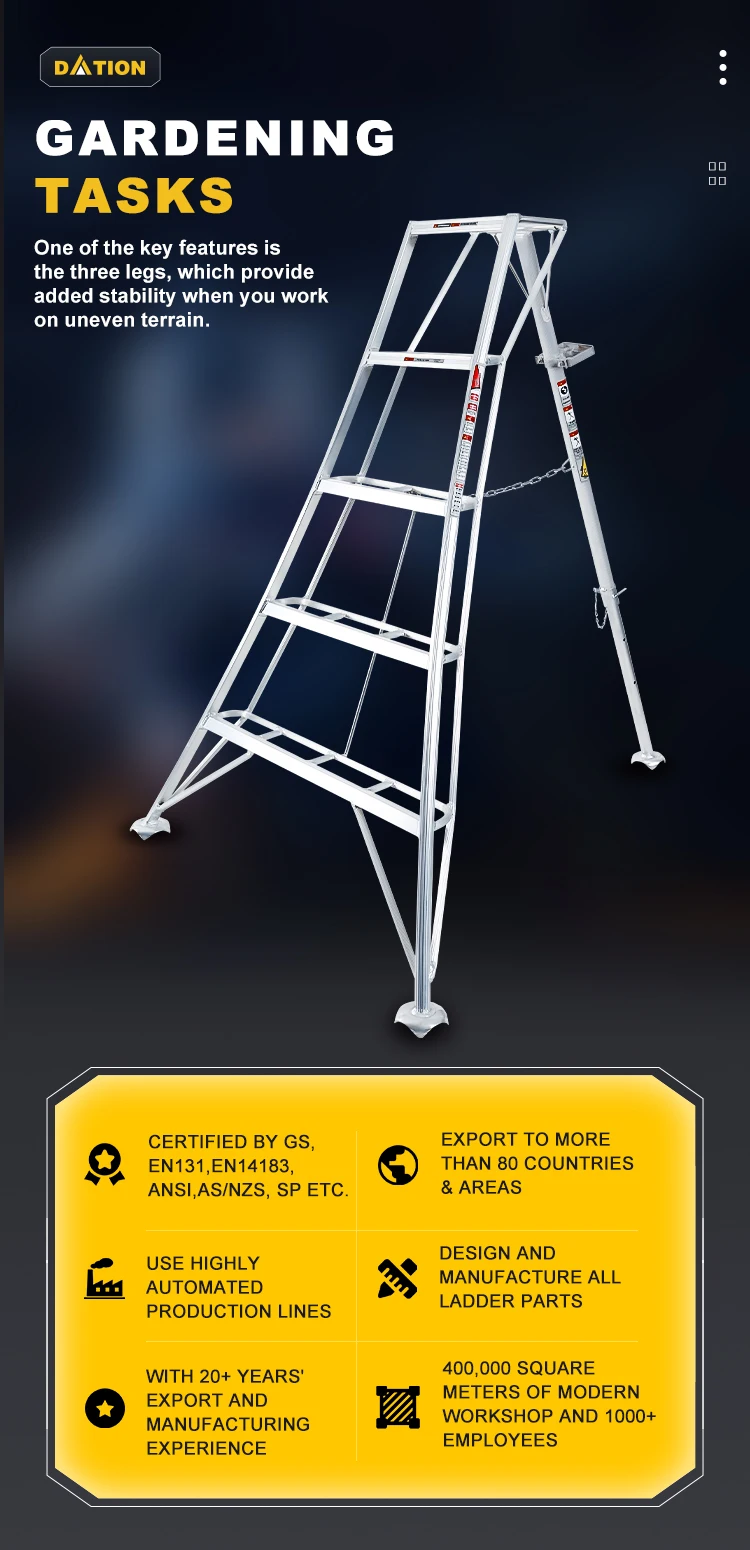 Aluminum Tripod Step Ladder Strong Stable Support Orchard Harvest ...