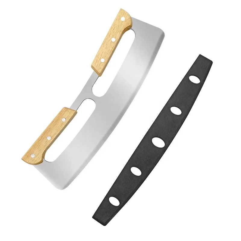 Big Pizza Knife Pizza Cutter Rocker With Wooden Handles & Protective ...