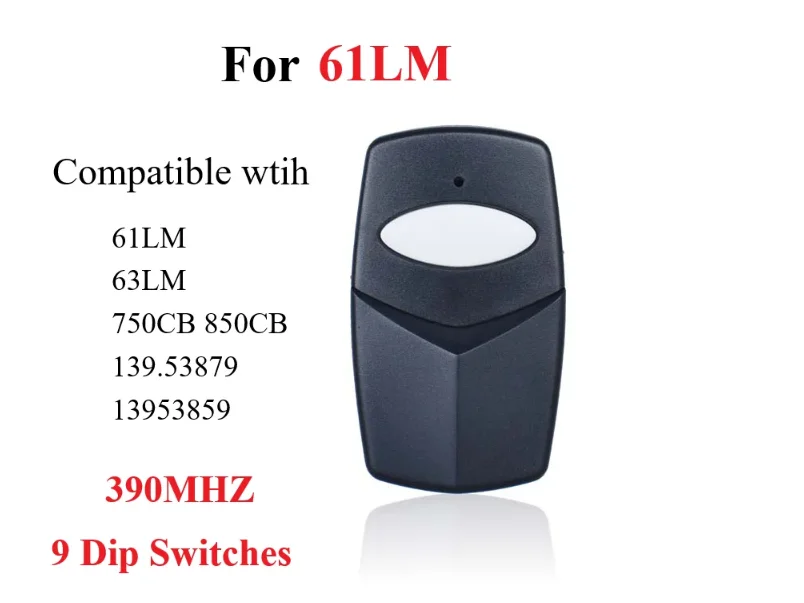 9 Dip Switch 390MHZ Remote for 61LM Garage Door Opener Remote Control ...