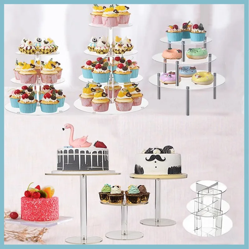 3 tier Acrylic Fillable Cake Stand Cake Riser Cake Tier, Round Cylinder ...