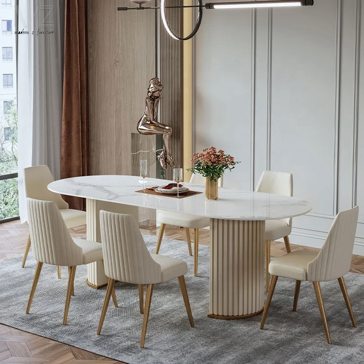 White Modern Luxury Kitchen White Oval Dinning Room Furniture Circular ...