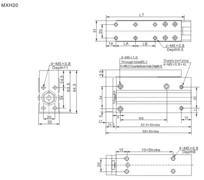 MXH Precision Slide Table Series Pneumatic Linear Guide Compact Slide ...