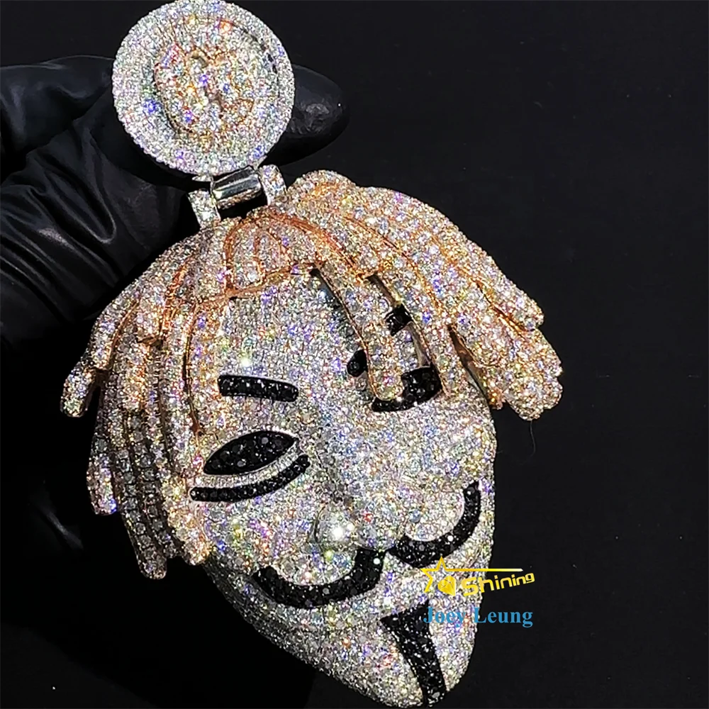 Custom Luxury Hip Hop Iced Out Fine Jewelry Face Pendant Vvs Moissanite ...