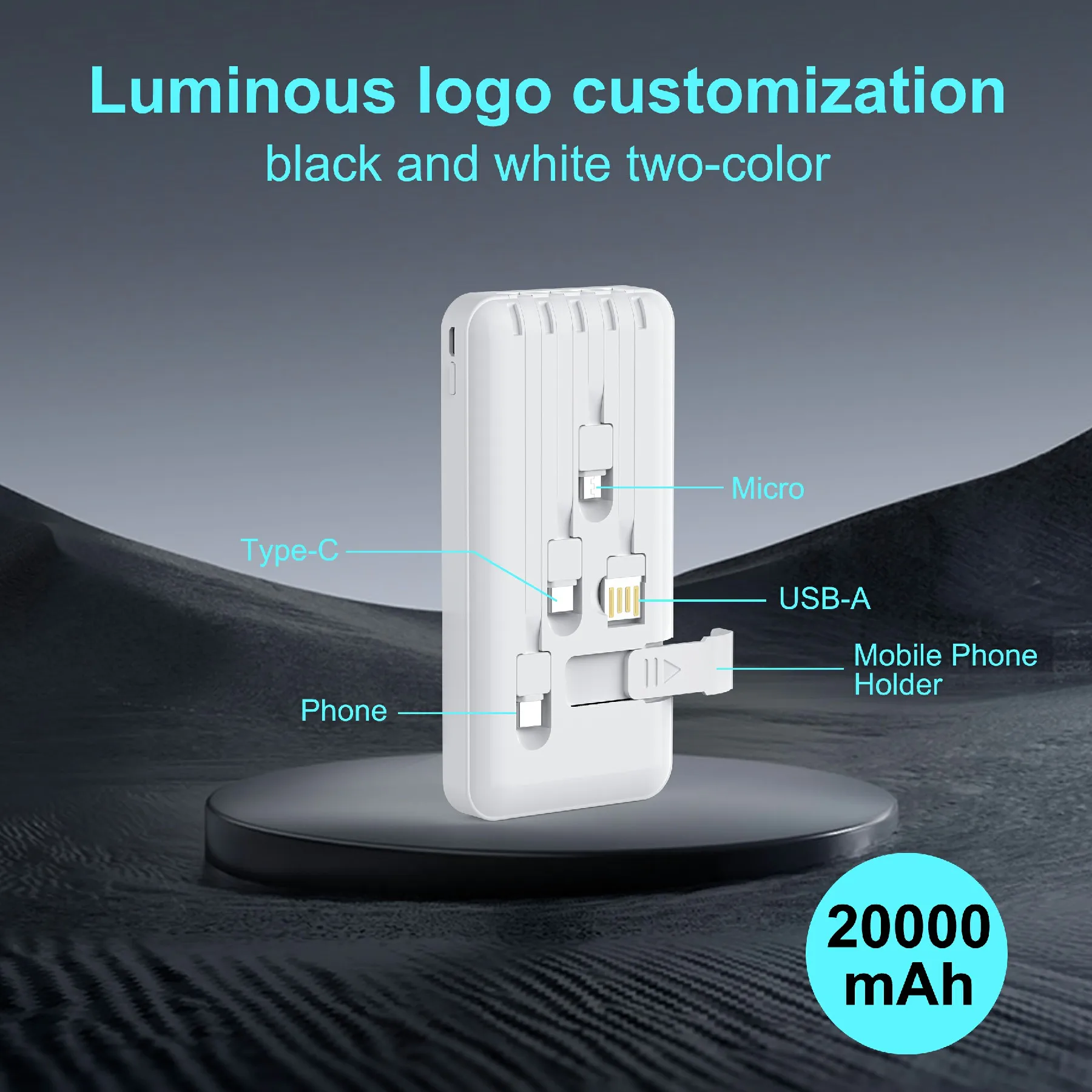 Custom Light-up Logo Power Bank - 10000mah Portable Charger