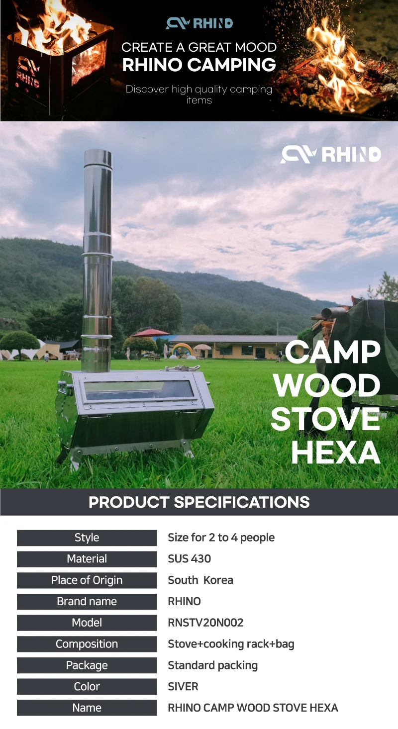 Rhino Camp Wood Stove Hexa Quality Garden Patio Outdoor Folding ...