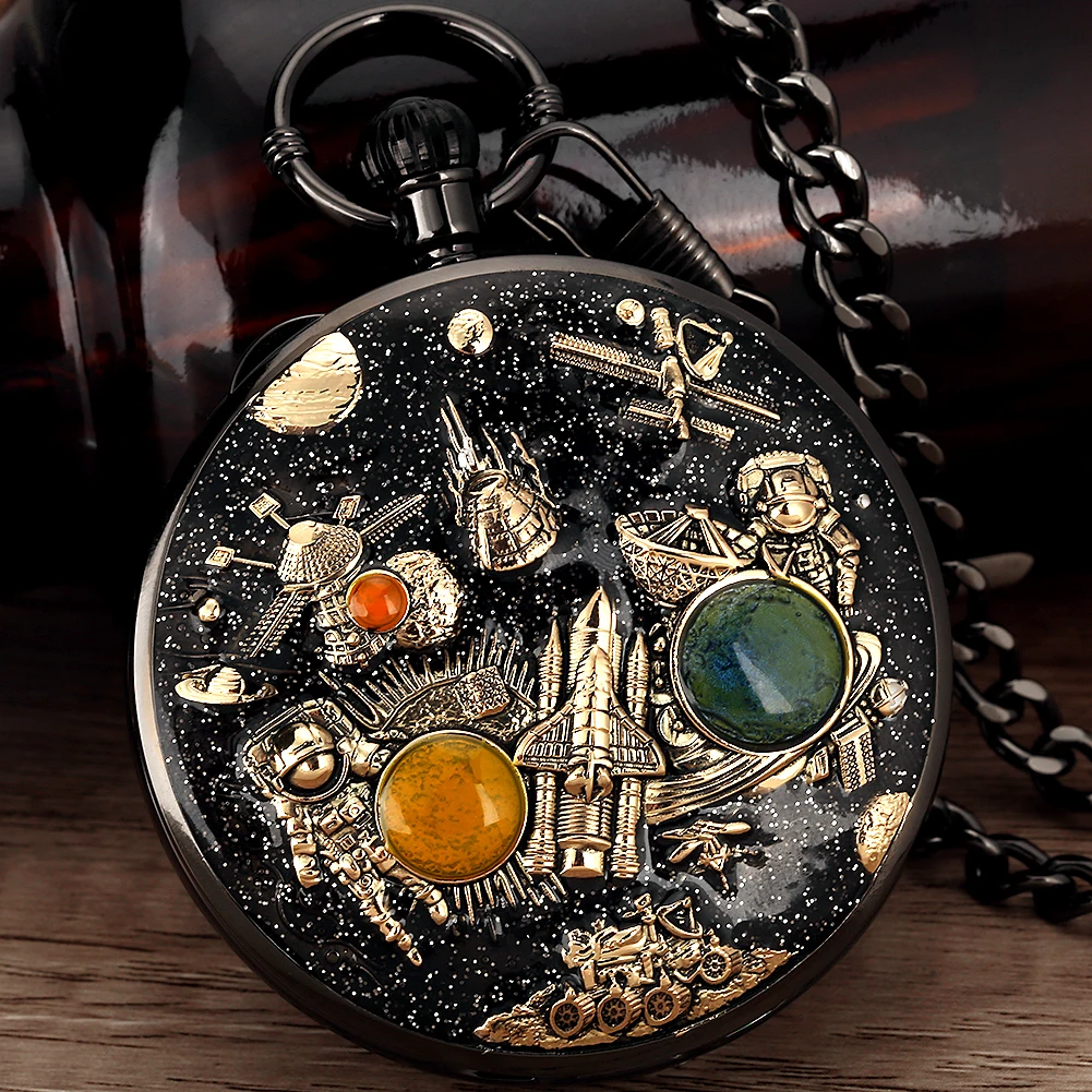 Luxury Musical Clock Pendant Skylab Space Astronaut Music Box Pocket ...