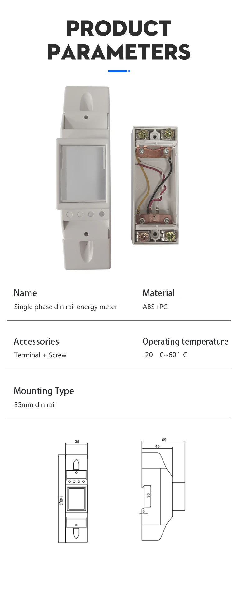 Factory 2p Electric Energy Meter Shell Single Phase Internal Diverter ...