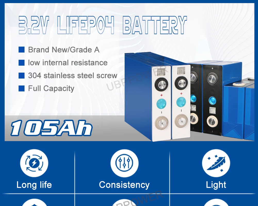 UBPPOWER New Lipo4 Grade a 3.2V Lfp 100Ah 105Ah 120Ah Lithium Prismatic ...