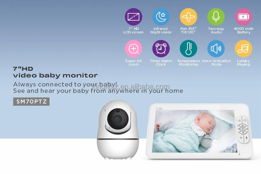 7 Inch LCD Display Screen Wireless Video IR Night Vision Baby Monitor
