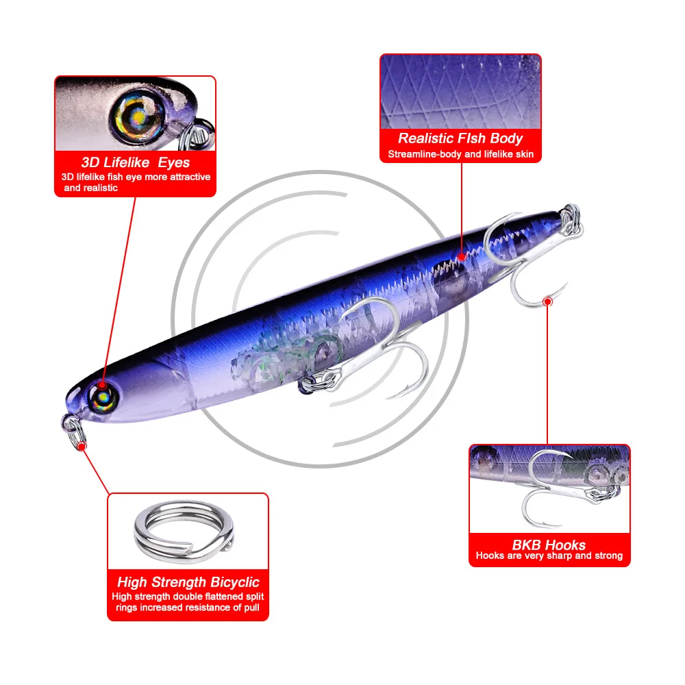 New 11.5cm 13.5g Big Game Spook Long Casting Top Water Floating Pencil ...