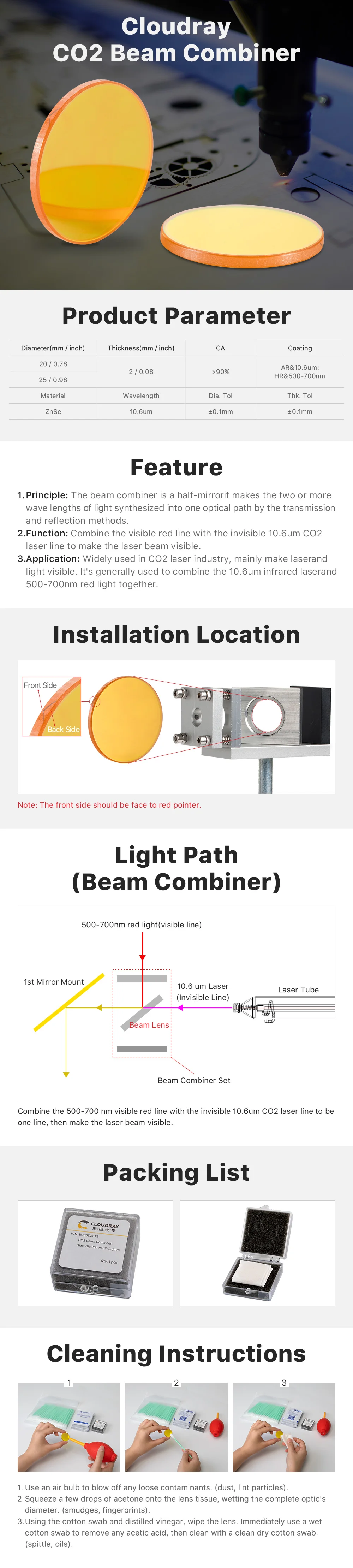 Cloudray AM06 CO2 & Fiber Beam Combiner Lens D20/25mm